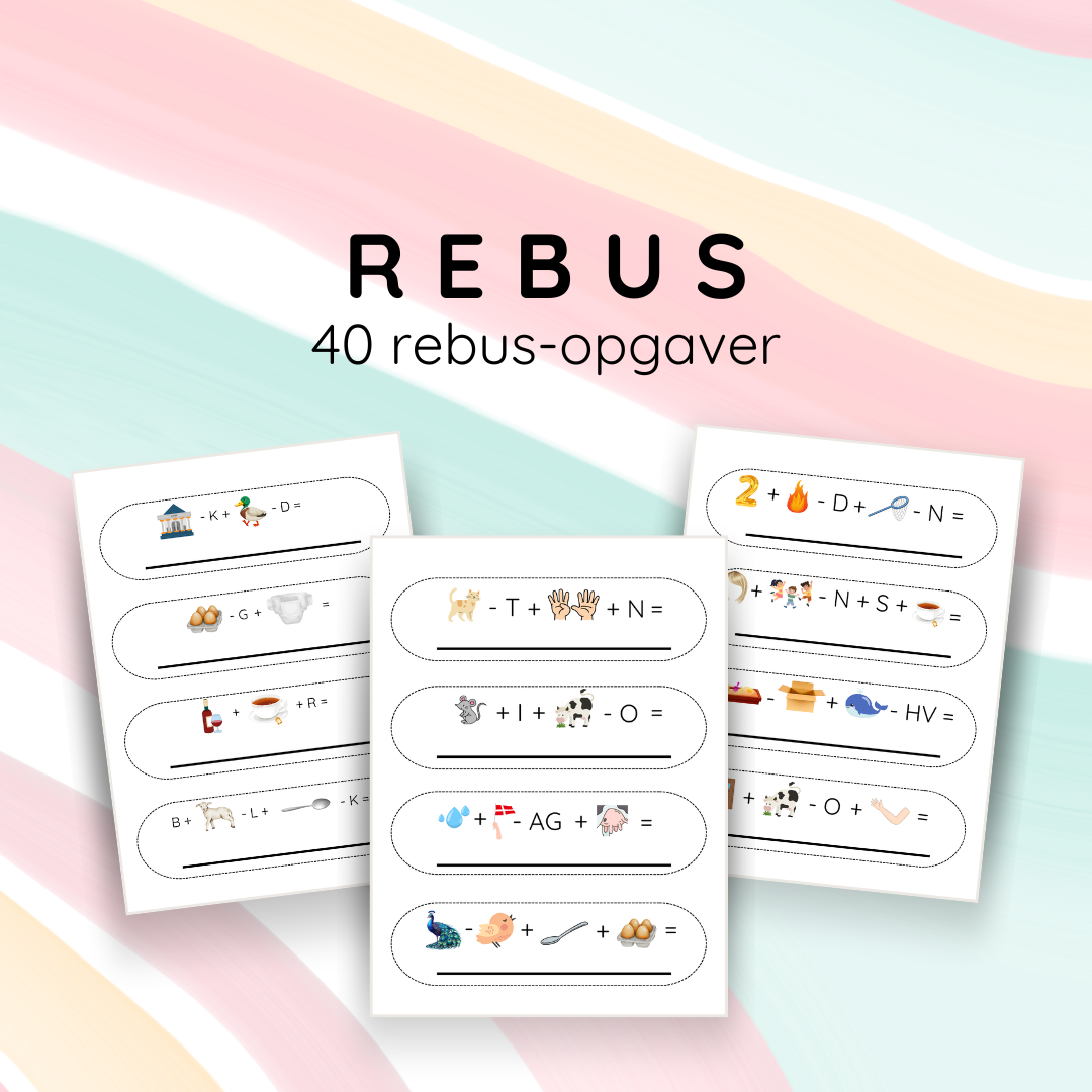 Rebus for børn - 40 rebus opgaver - print selv – Farverigedage